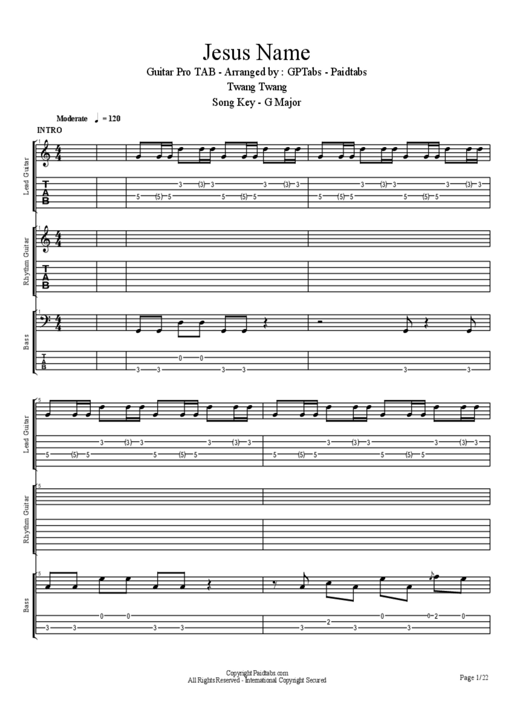 ယ ရ န မ Jesus' Name Tab & Chords - Thang Tawng | PaidTabs