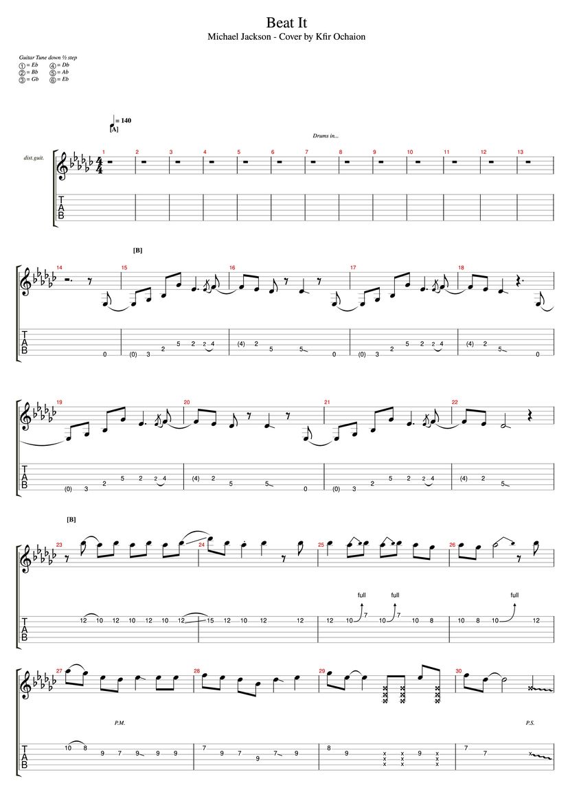 Michael Jackson Beat It Electric Chords Tab Kfir Ochaion