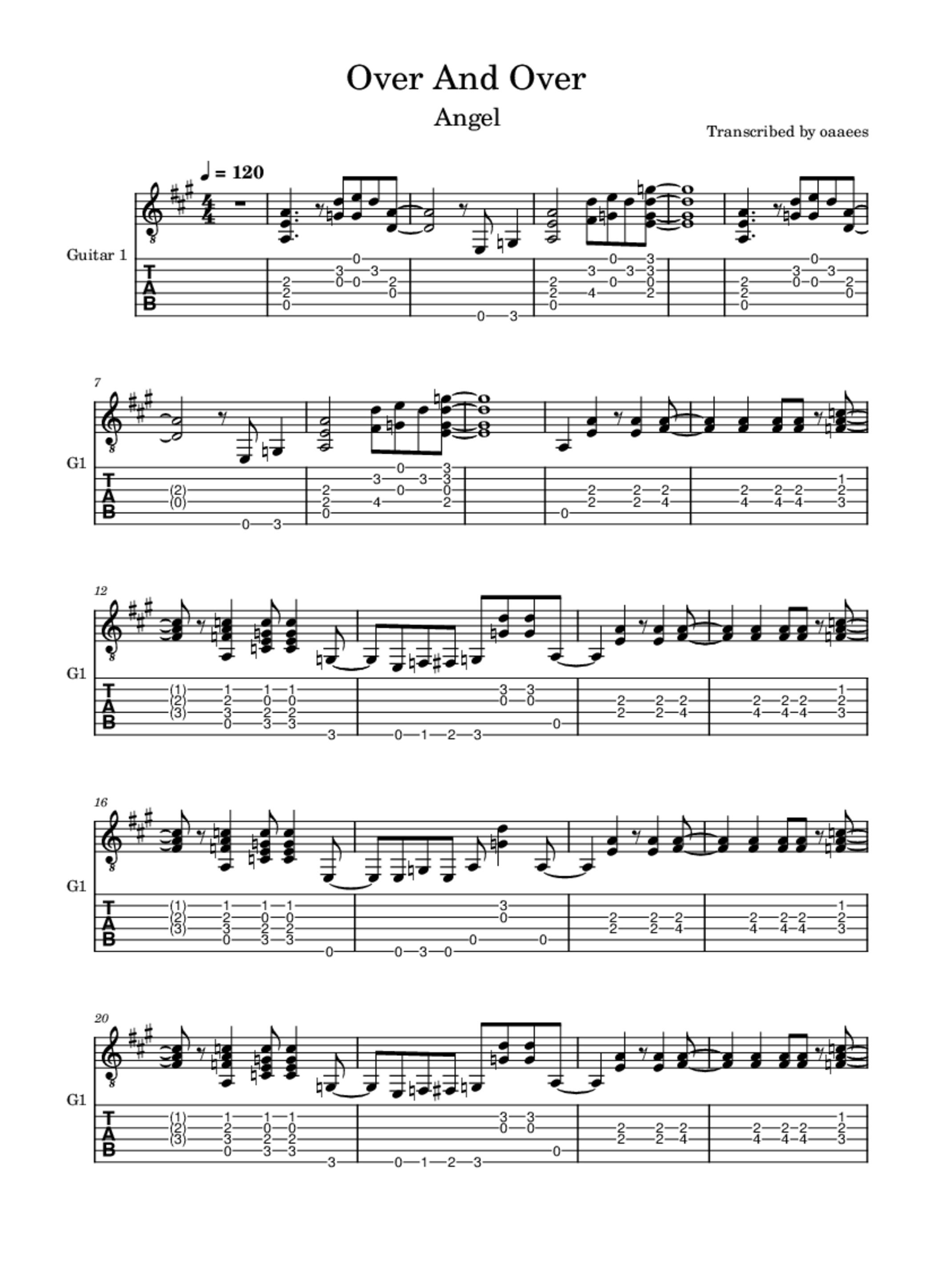 ANGEL – Over And Over Tab & Chords - LoveGunBaby | PaidTabs