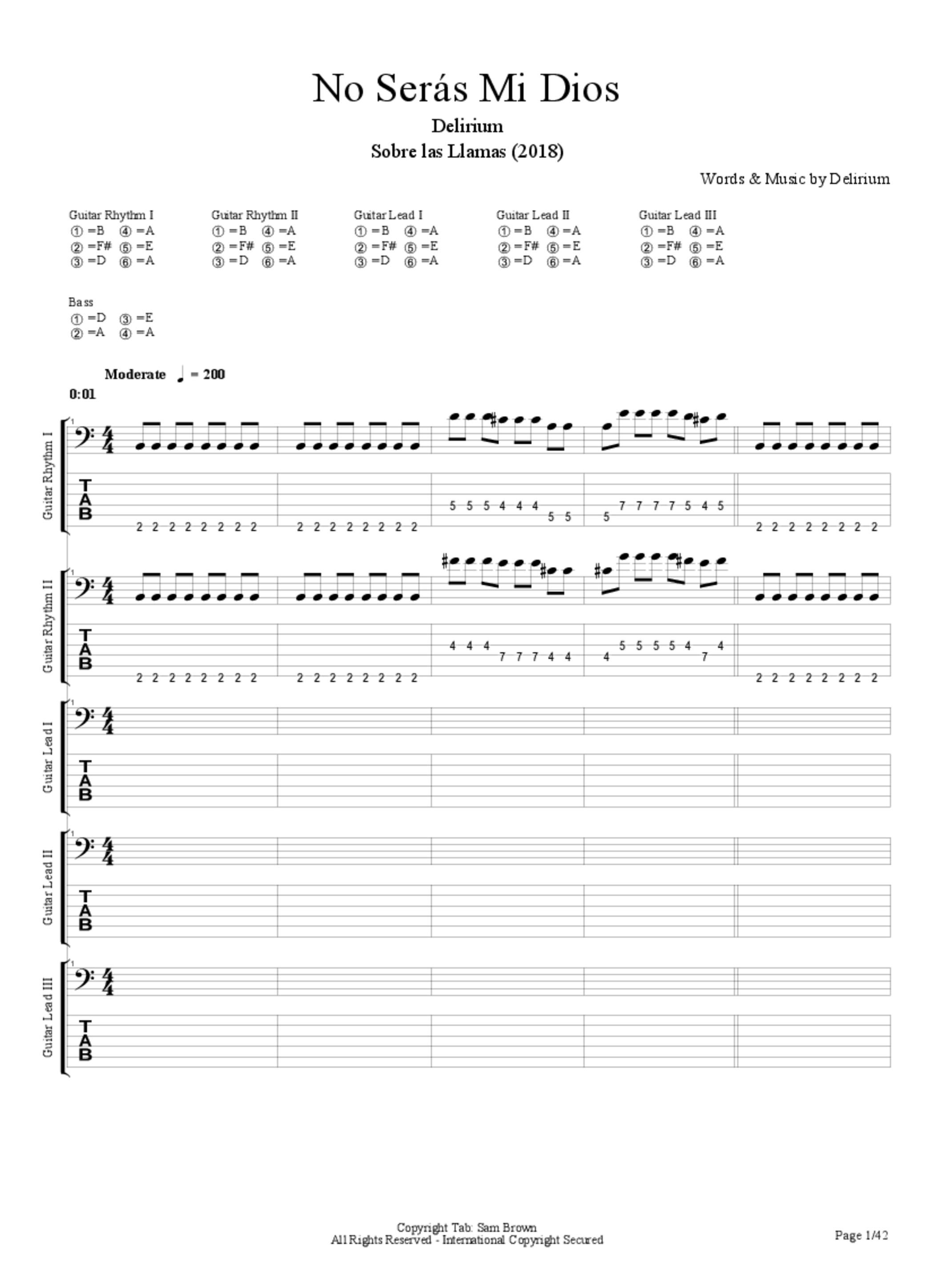 DELIRIUM - No Serás Mi Dios Tab & Chords - Deliriumrock